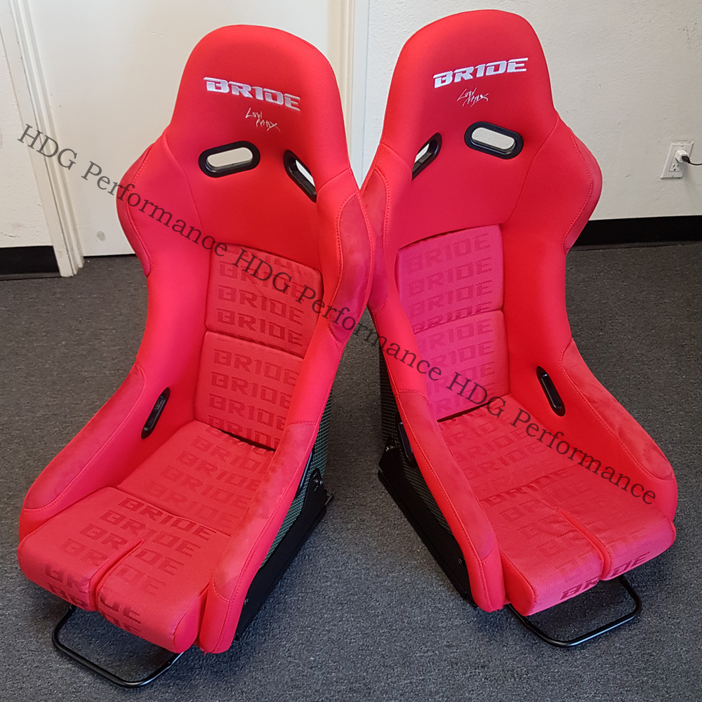 BRIDE YELLOW CARBON KEVLAR RED CLOTH / SUEDE BUCKET RACING SEATS WITH ...