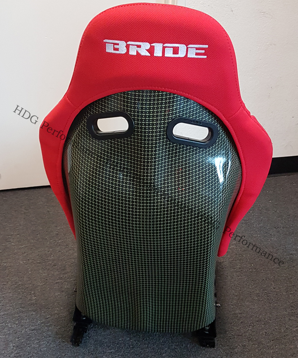 BRIDE YELLOW CARBON KEVLAR RED CLOTH / SUEDE BUCKET RACING SEATS WITH ...
