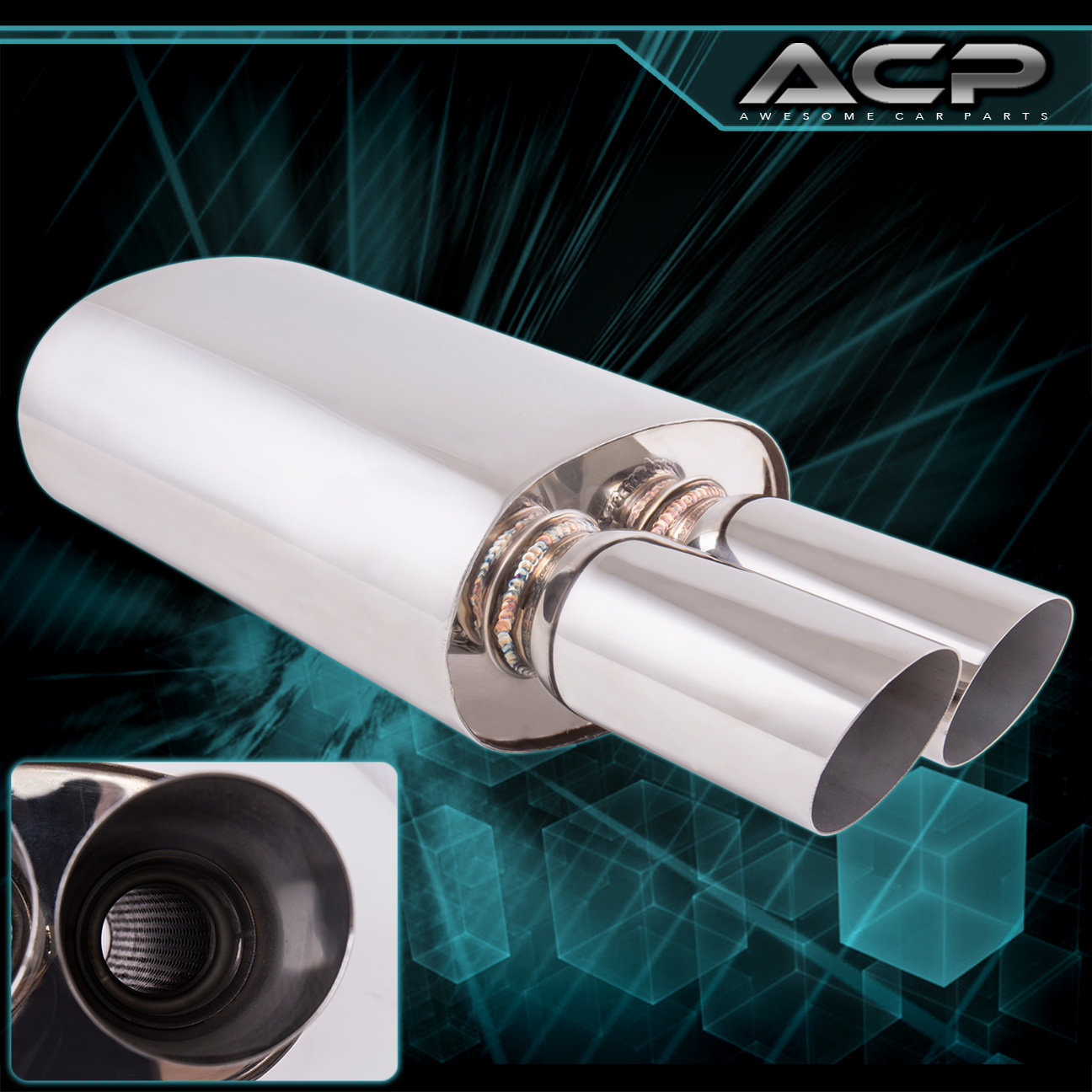 3" Dual Tips Slant Tip T-304 Stainless Muffler 3 Inch Inlet Vip Jdm ...