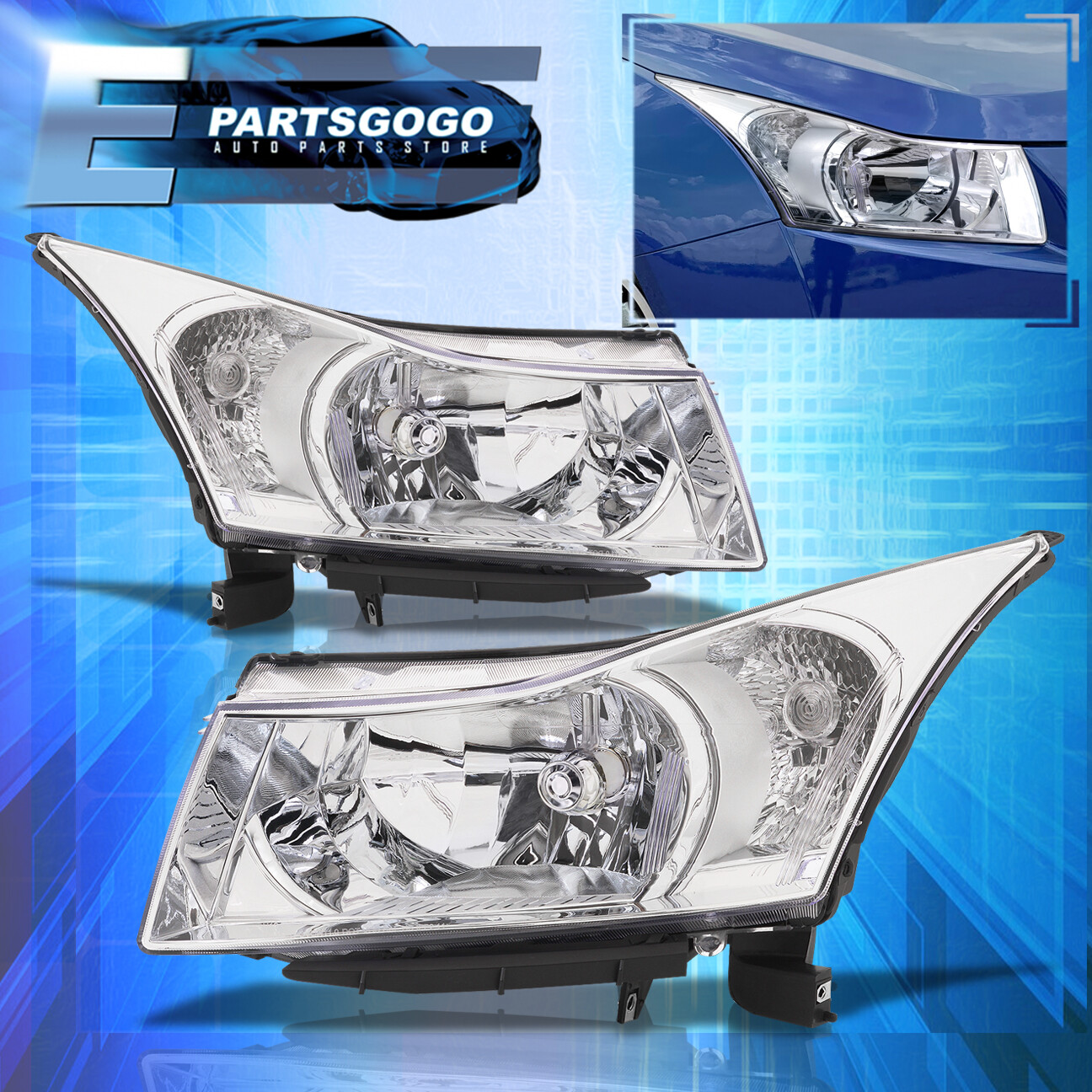 For 11-15 Chevy Cruze LS LT LTZ Replacement Chrome Headlights Lamps LH ...