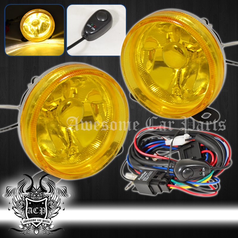 UNIVERSAL 3.5" ROUND GLASS YELLOW FOG LIGHTS LAMPS UNIT + SWITCH ...