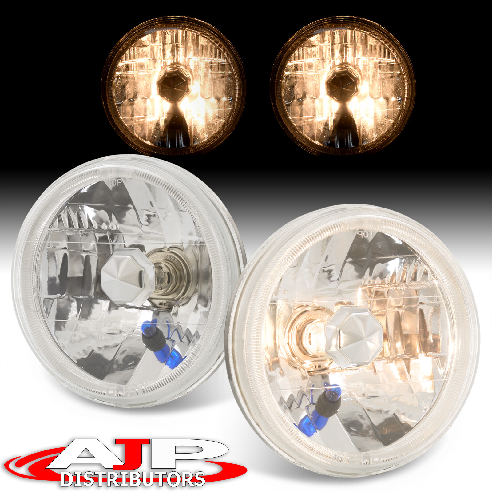 H6014 H6015 H6024 7" Halo LED Head Lights Lamps H4 Conversion Pairs Set ...